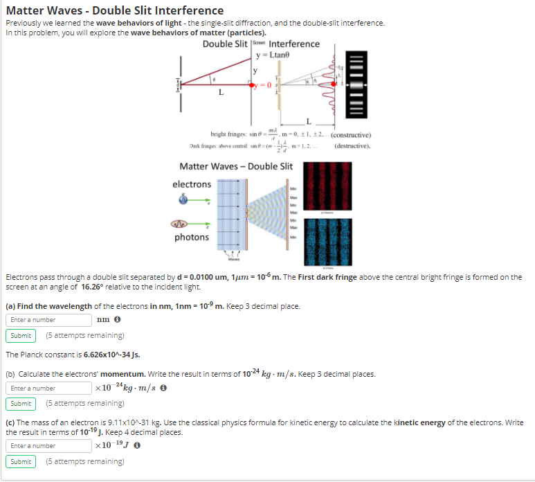 Solved Matter Waves - Double Slit Interference Previously we | Chegg.com