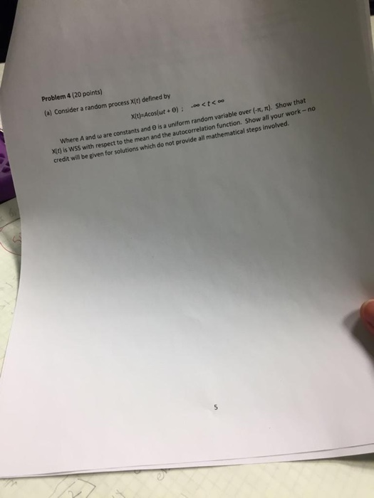 Solved Problem 4 (20 points) (a) Consider a random process | Chegg.com