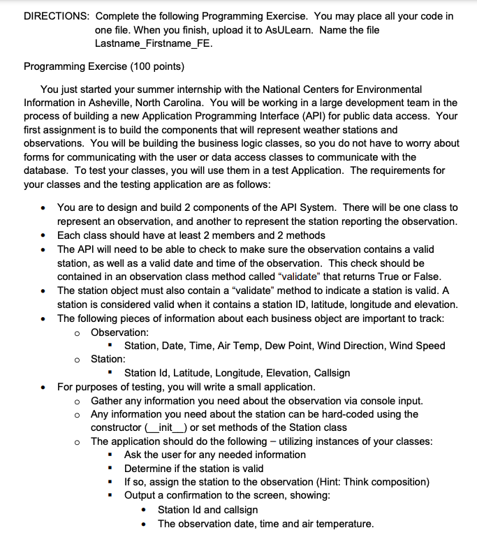 . DIRECTIONS: Complete the following Programming | Chegg.com