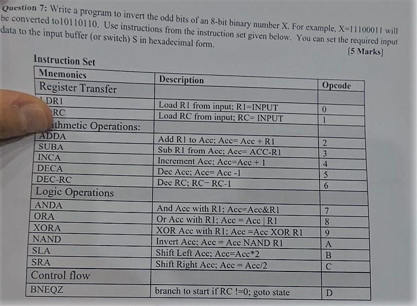 Solved Question 7 Write A Program To Invert The Odd Bits Of 