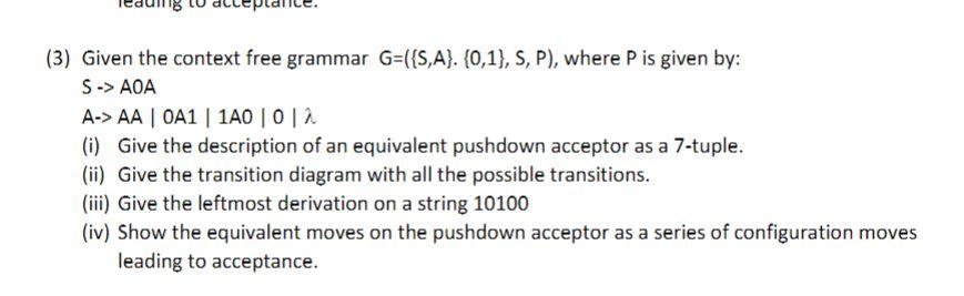 Solved (3) Given the context free grammar | Chegg.com