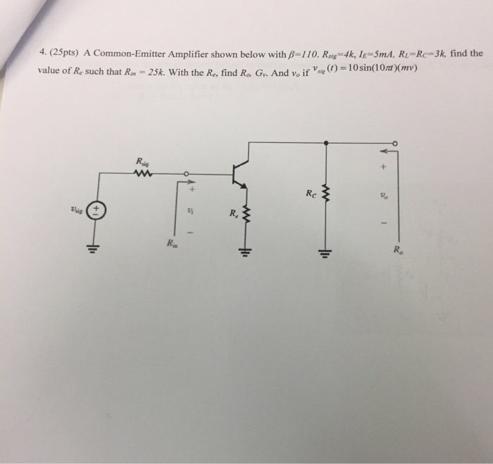 Solved A Common-Emitter Amplifier shown below with beta = | Chegg.com