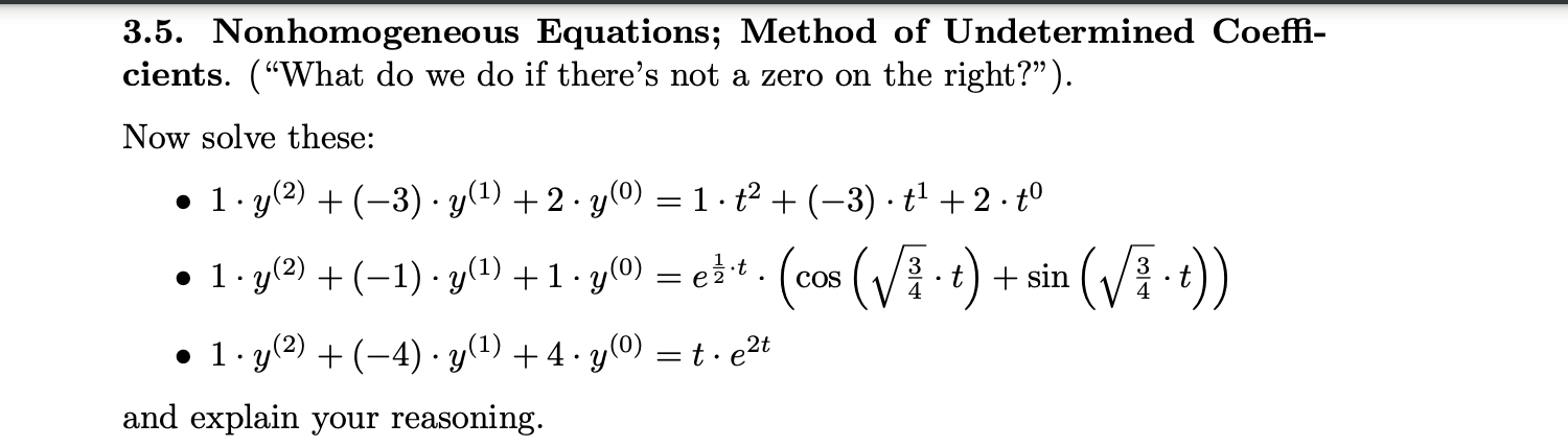 Solved 3.5. Nonhomogeneous Equations; Method of Undetermined | Chegg.com