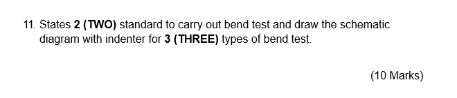 Solved 11. States 2 (TWO) standard to carry out bend test | Chegg.com