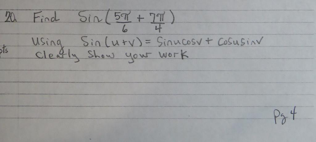 Solved 20 Find Sin (51 + 21 7 ) ots Sin (urv)= Sinucosvt | Chegg.com