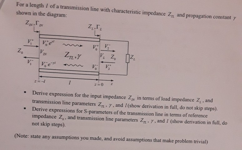 Solved and propagation constanty For a length 1 of a | Chegg.com