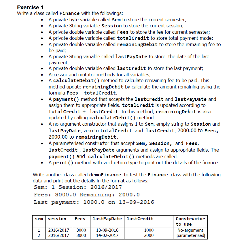 Solved Exercise 1 . Write a class called Student with the | Chegg.com
