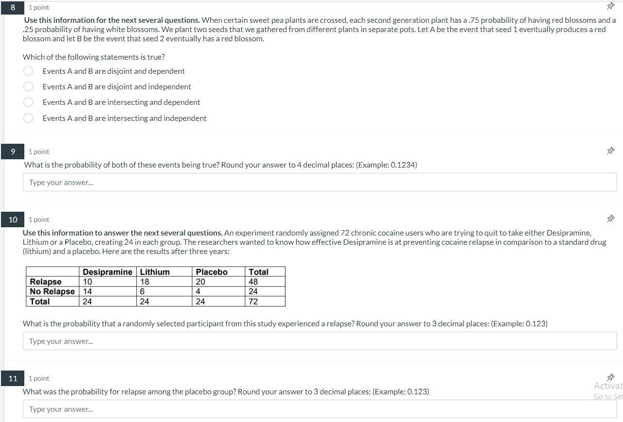 Solved Use this information for the next several questions. | Chegg.com
