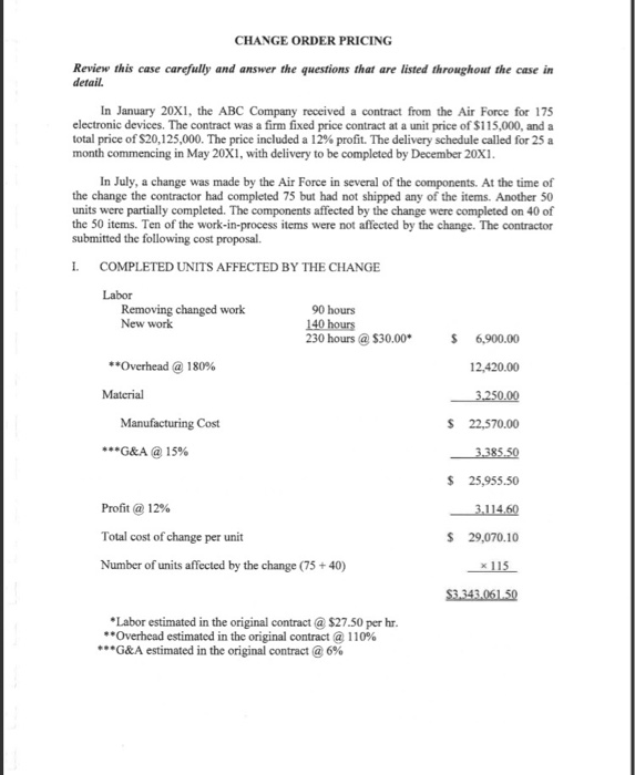 CHANGE ORDER PRICING Review this case carefully and | Chegg.com