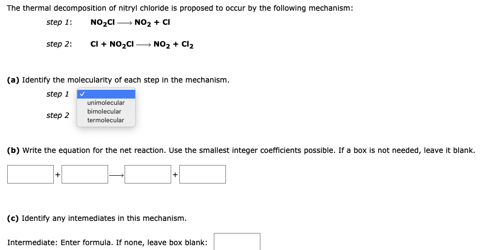 Solved The thermal decomposition of nitryl chloride is | Chegg.com