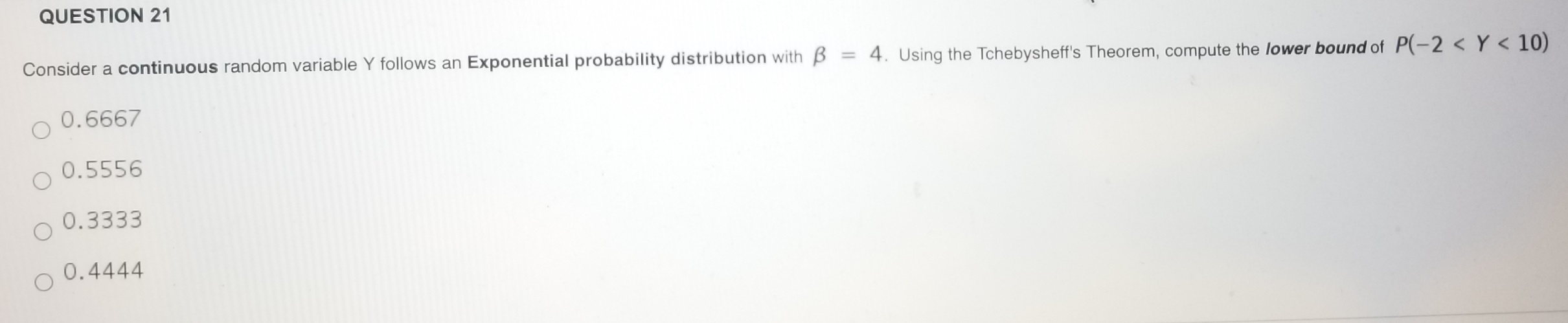 Solved QUESTION 21 Consider a continuous random variable y | Chegg.com