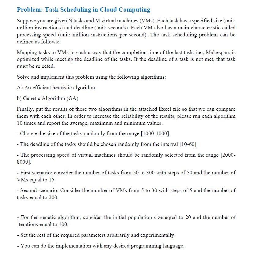 Solved Problem: Task Scheduling in Cloud Computing Suppose | Chegg.com