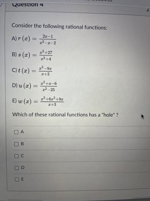 Solved Question 4 Consider the following rational functions: | Chegg.com