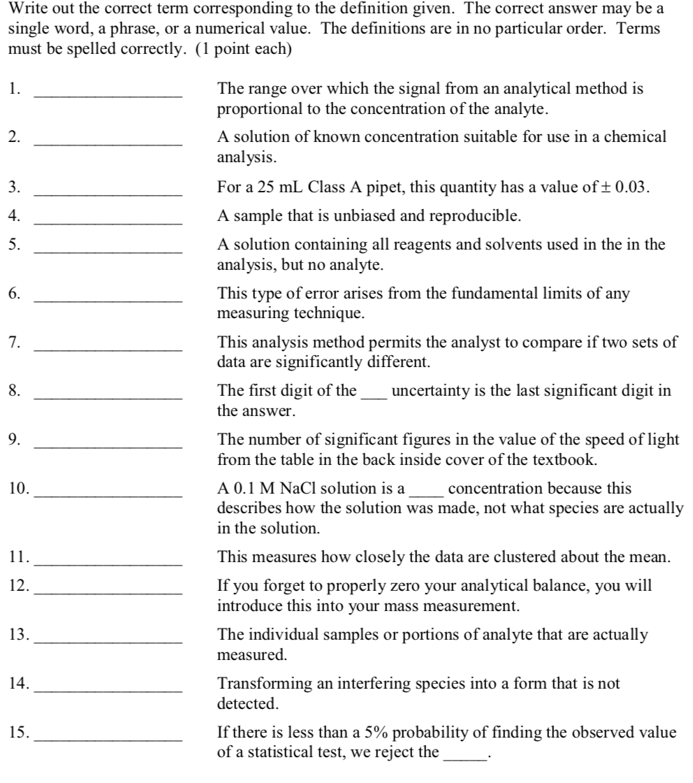 Solved Write out the correct term corresponding to the | Chegg.com