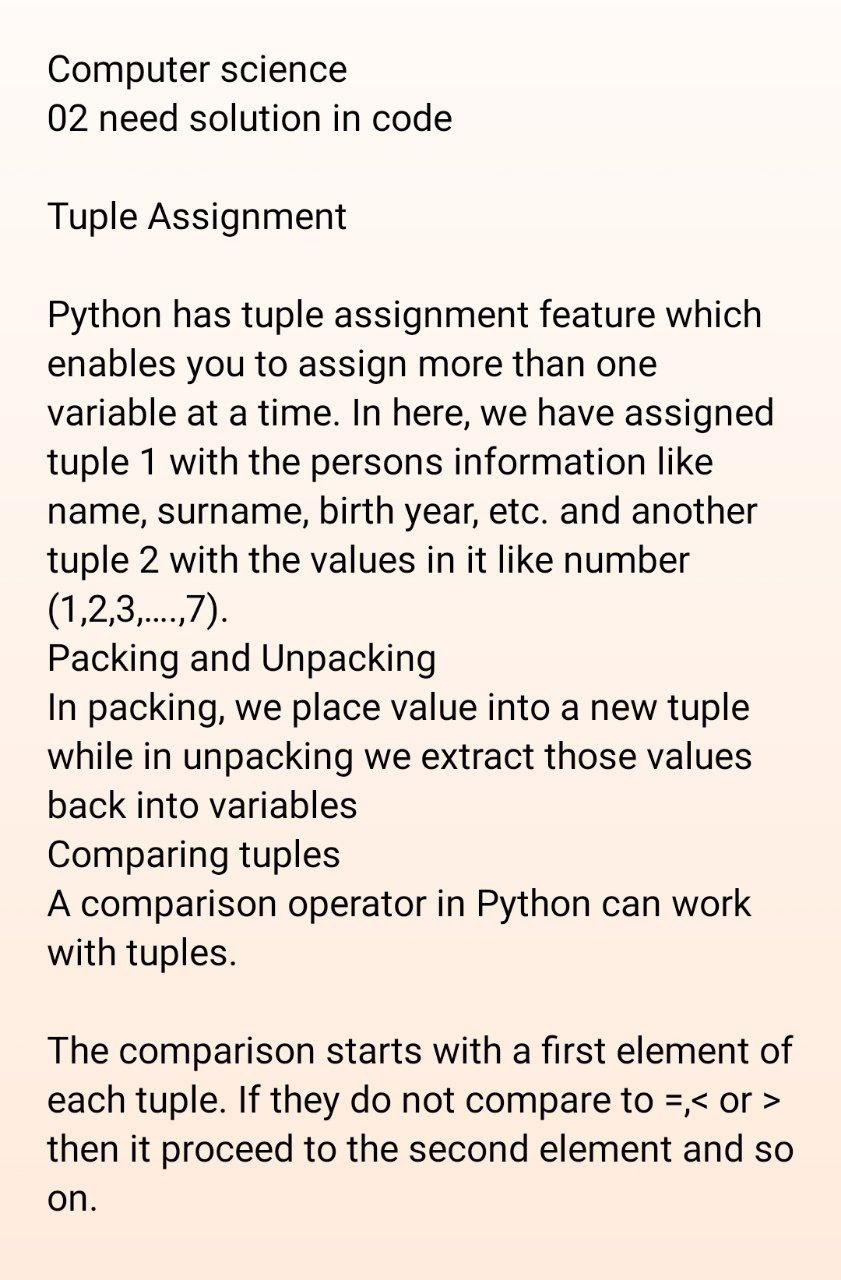 Computer science 02 need solution in code Tuple | Chegg.com