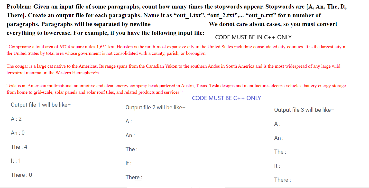 Solved Problem: Given an input file of some paragraphs, | Chegg.com