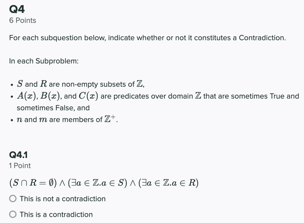 Solved Q4 6 Points For each subquestion below, indicate | Chegg.com