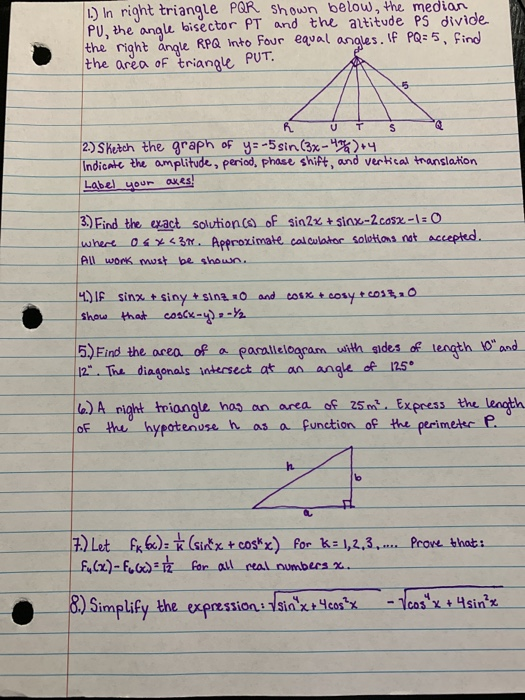 Solved ) n right triangle PaR Shown below, the median. PU, | Chegg.com