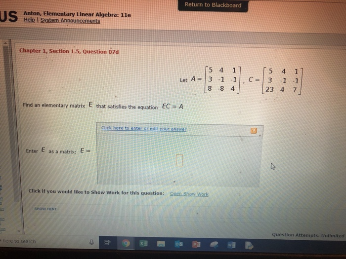 Solved Return to Blackboard Anton, Elementary Linear | Chegg.com