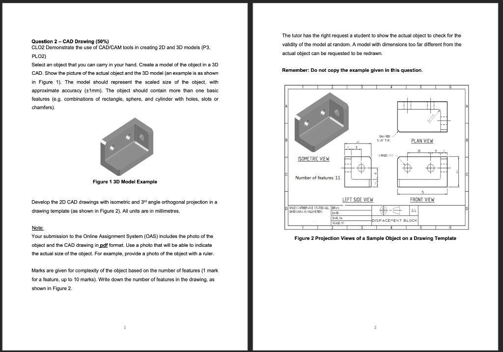 Question 2 - CAD Drawing (50%) CLO2 Demonstrate the | Chegg.com