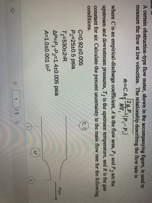 Solved A certain obstruction-type flow meter, shown in the | Chegg.com