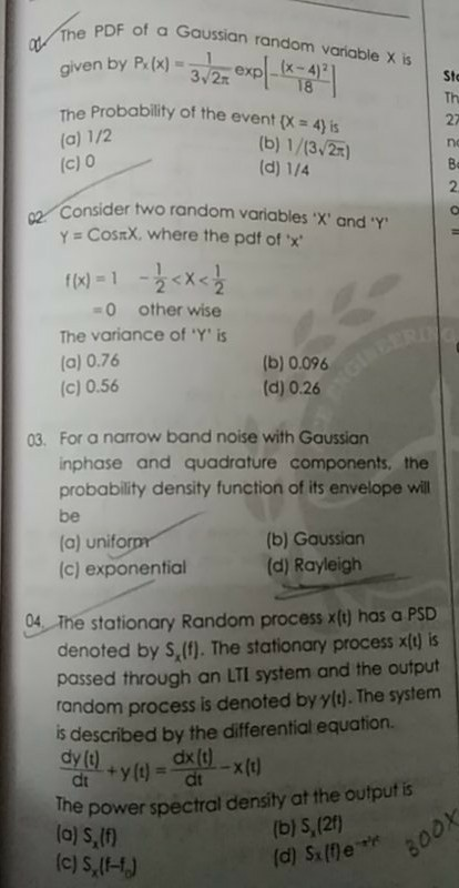 Solved Jane PDF of a Gaussian random variable y given by | Chegg.com