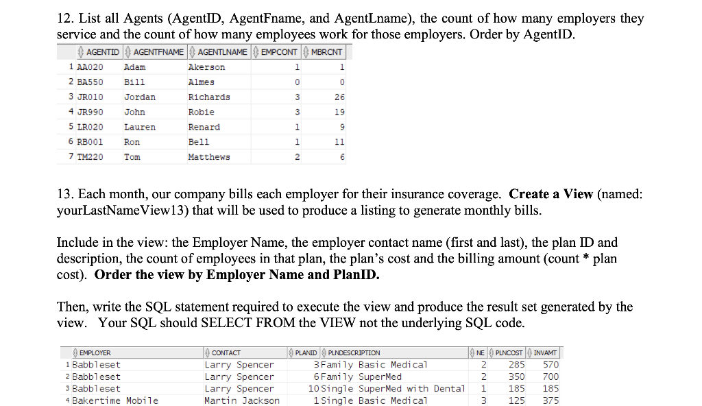 Solved 12. List all Agents (AgentID, AgentFname, and | Chegg.com