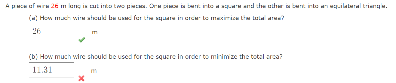 Solved A piece of wire 26 m long is cut into two pieces. One | Chegg.com