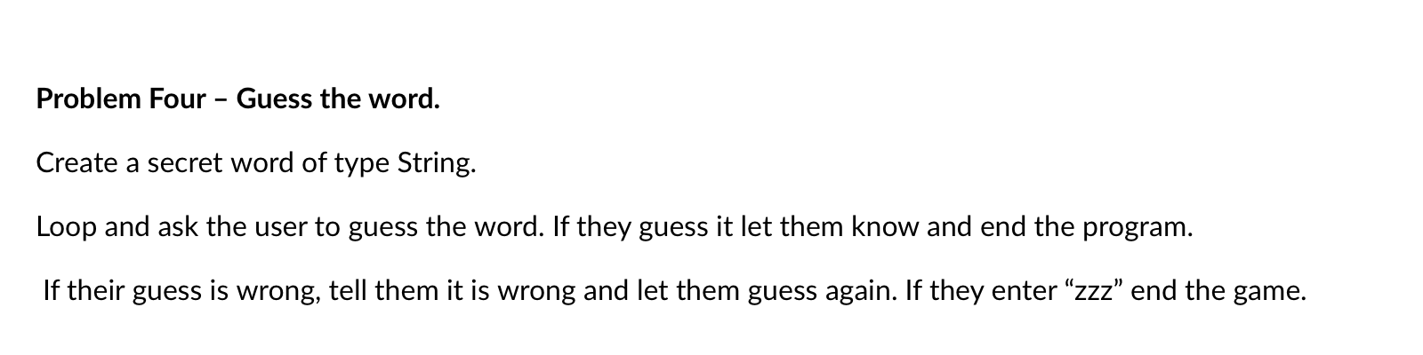 Solved Problem Four - Guess the word. Create a secret word | Chegg.com