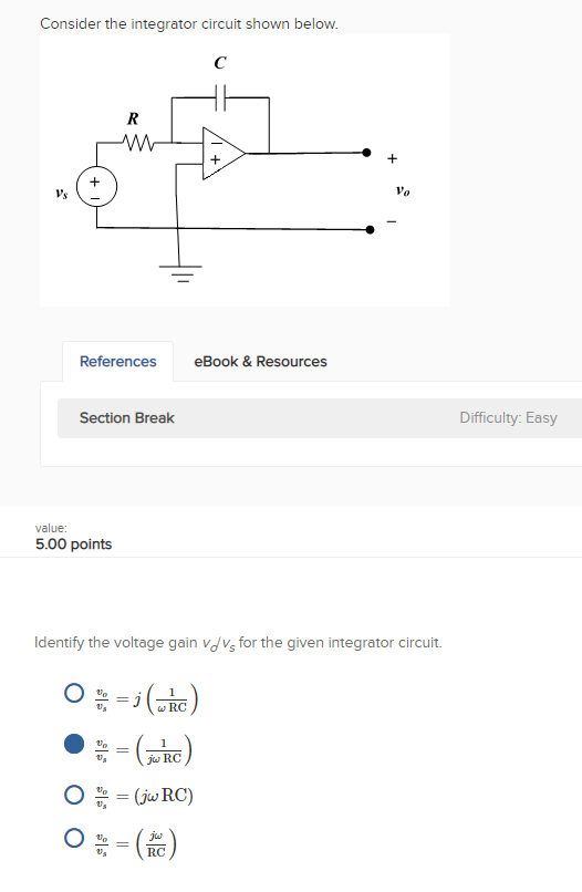 Solved Consider the integrator circuit shown below. | Chegg.com