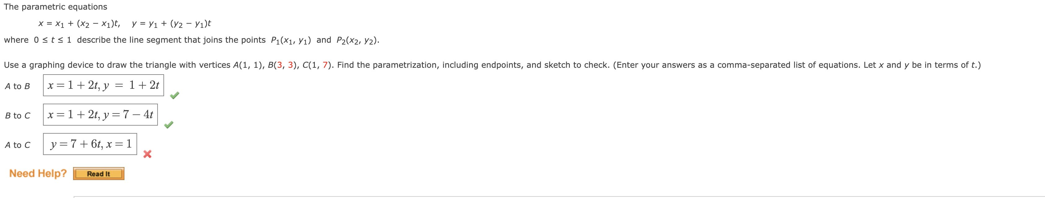 Solved The parametric equations X = X1 + (x2 – X1)t, y = Y1 | Chegg.com