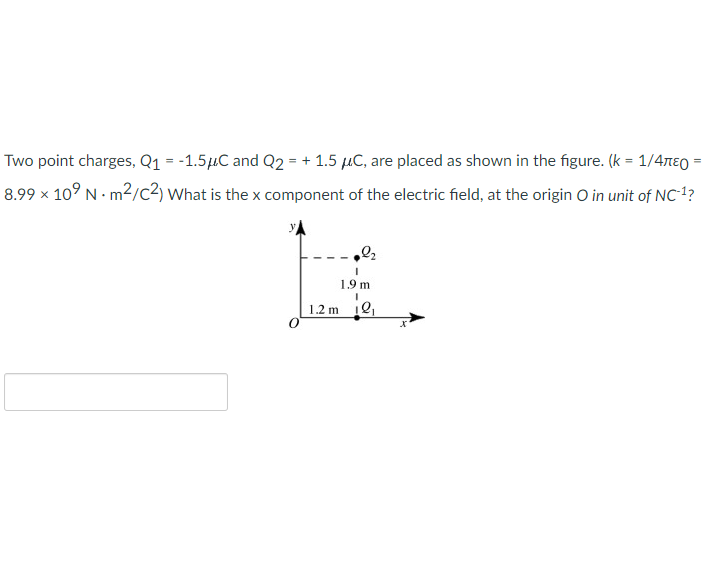 Solved Two point charges, Q1 = -1.5°C and Q2 = + 1.5 uc, are | Chegg.com