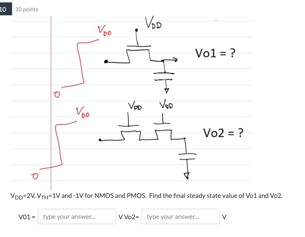 Solved 10 10 points Vol = ? Vo2 = ? Vod=2V, VTH=1V and -1V | Chegg.com