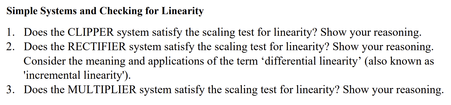 Simple Systems and Checking for Linearity 1. Does the | Chegg.com