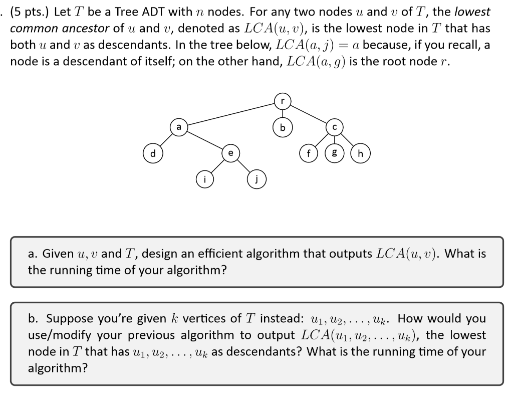. (5 pts.) Let T be a Tree ADT with n nodes. For any | Chegg.com
