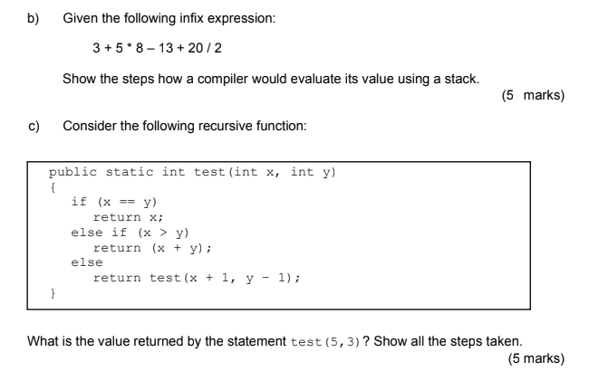 Solved b) Given the following infix expression: | Chegg.com
