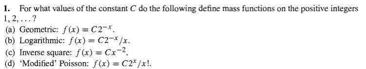 Solved 1. For what values of the constant C do the following | Chegg.com