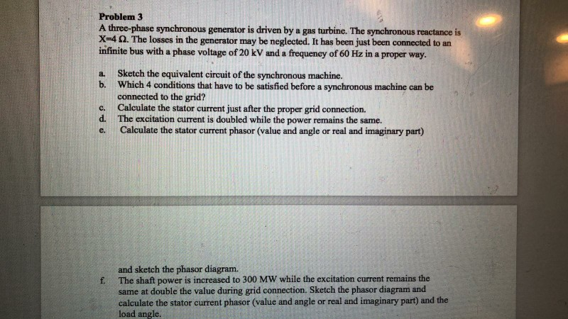 Solved Problem 3 A three-phase synchronous generator is | Chegg.com