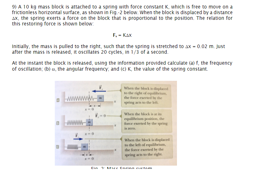 Solved 10) For the mass-spring system described in problem | Chegg.com