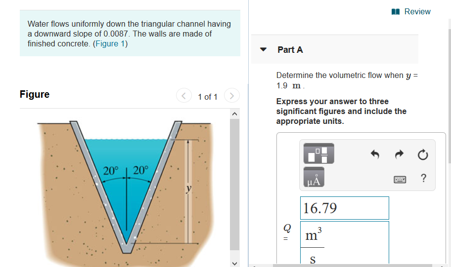Solved 11 Review Water flows uniformly down the triangular | Chegg.com