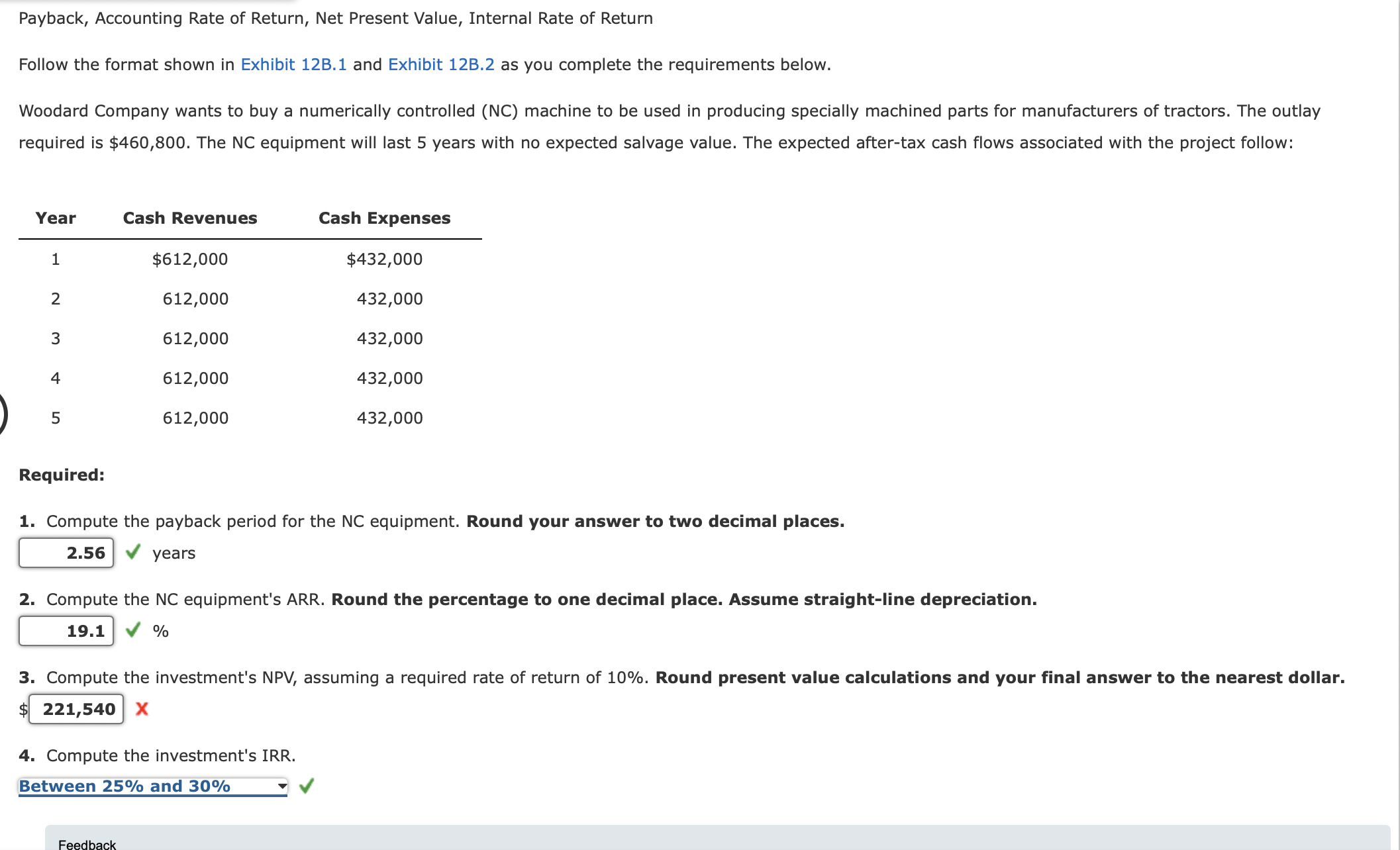 Solved Payback, Accounting Rate of Return, Net Present | Chegg.com