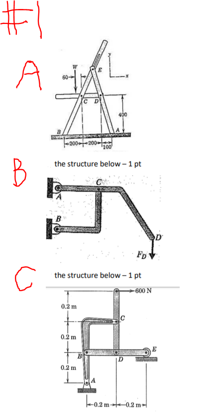 Solved For each of the structures above, draw the FBD of the | Chegg.com