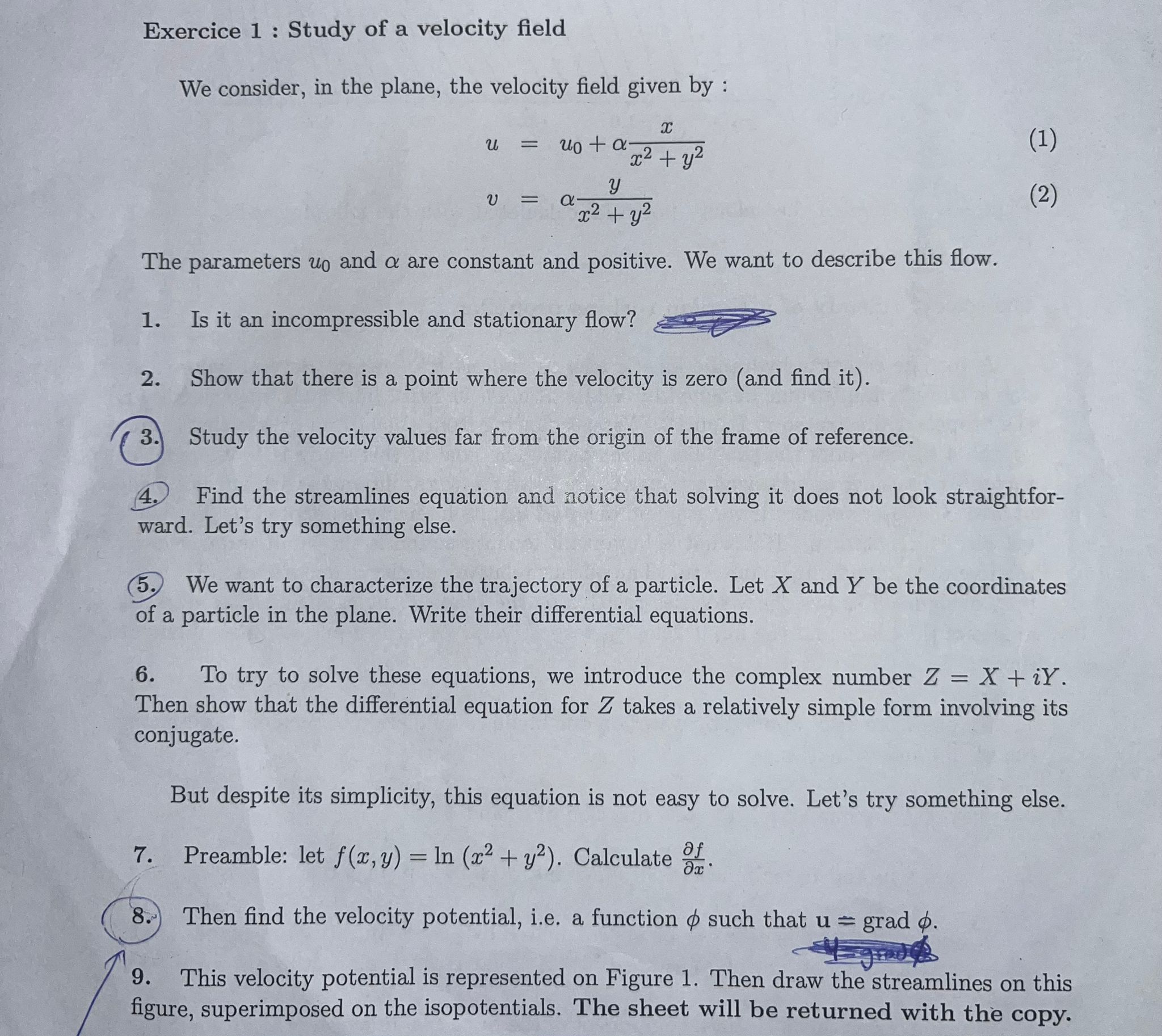 Solved Exercice 1 : Study of a velocity field We consider, | Chegg.com Solved Exercice 1 : Study of a velocity field We consider, | Chegg.com