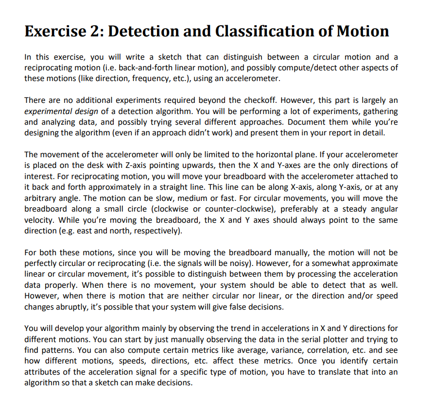 Solved Detection and Classification of Motion using Arduino | Chegg.com