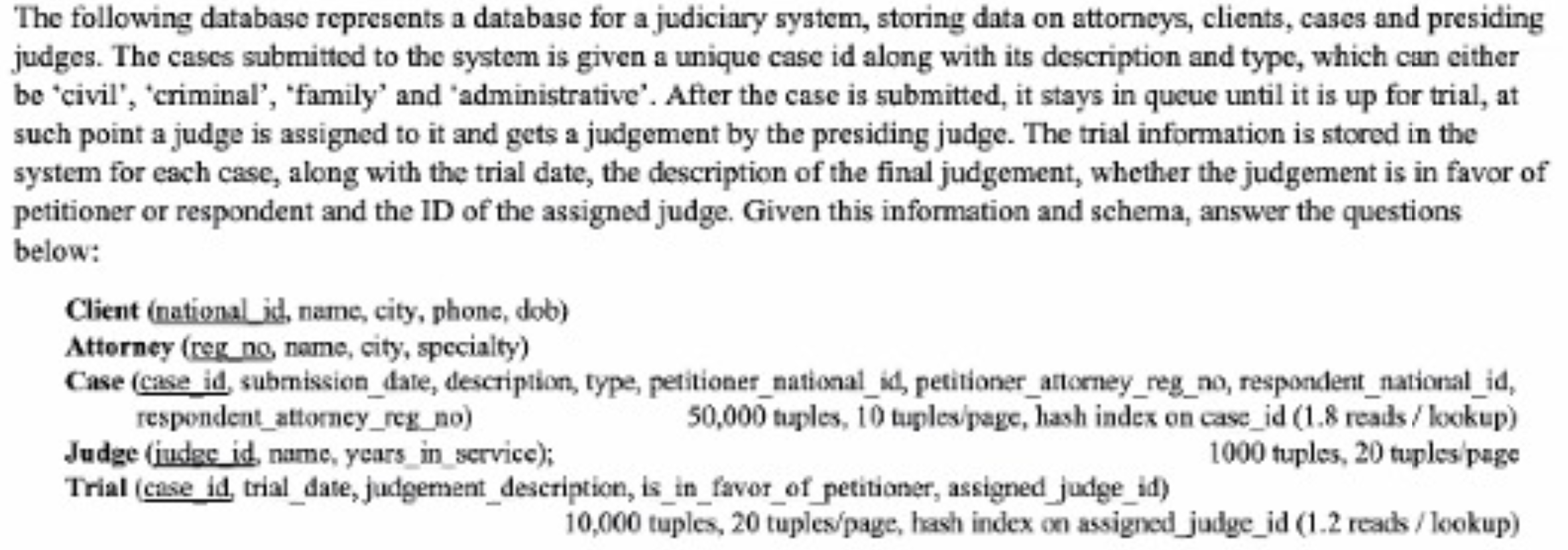 The following database represents a database for a | Chegg.com