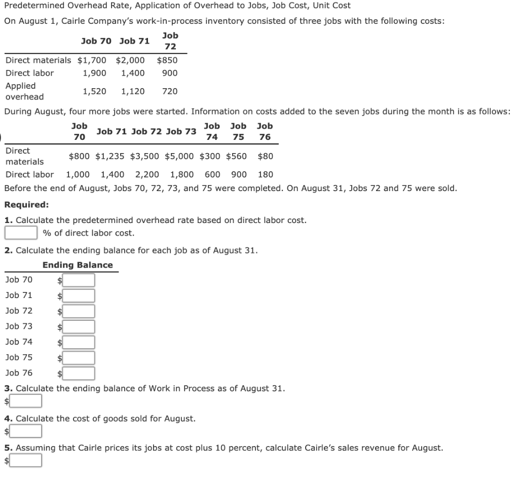 Solved Predetermined Overhead Rate, Application of Overhead | Chegg.com