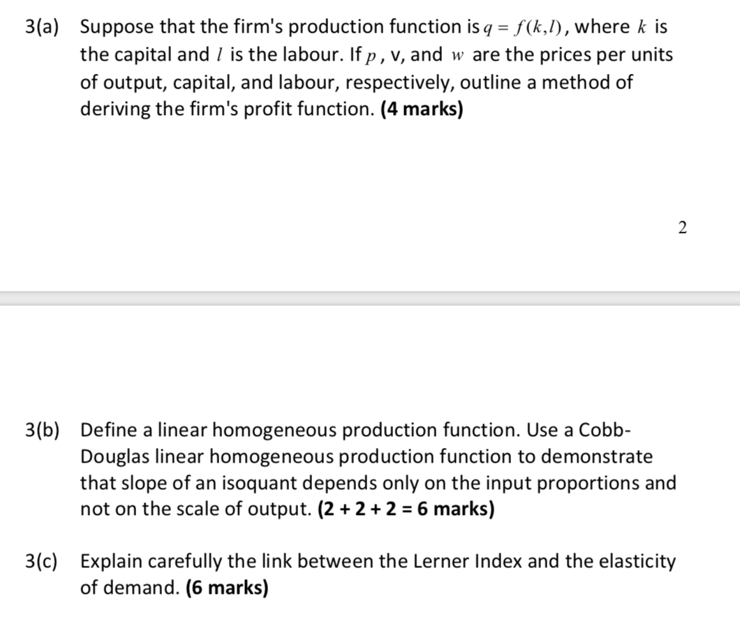 3(a) Suppose that the firm's production function is q | Chegg.com