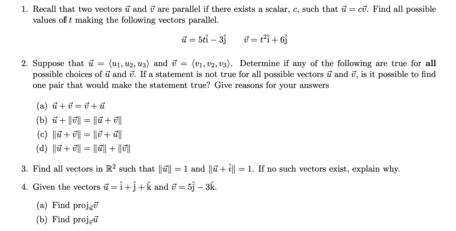 1. Recall that two vectors u and v are parallel if | Chegg.com
