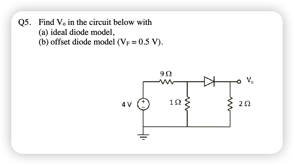 Solved Q5. Find Vo in the circuit below with (a) ideal diode | Chegg.com