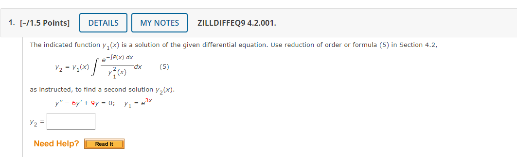 Solved The indicated function y1(x) ﻿is a solution of the | Chegg.com